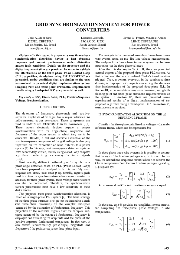 Grid Synchronization System For Power Converters