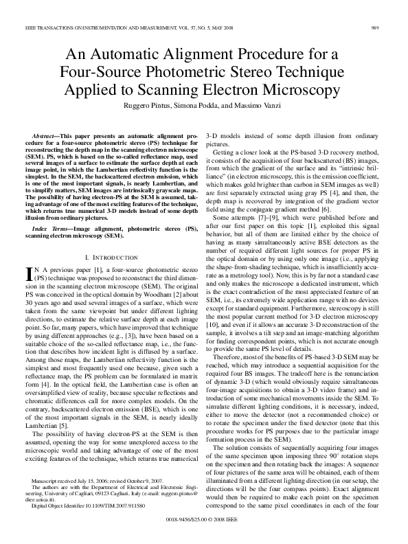 Pdf An Automatic Alignment Procedure For A Four Source Photometric Stereo Technique Applied To