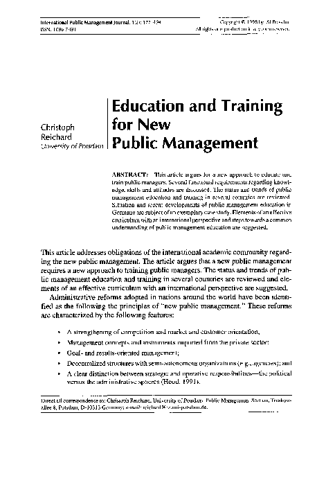 (PDF) Education and training for new public management