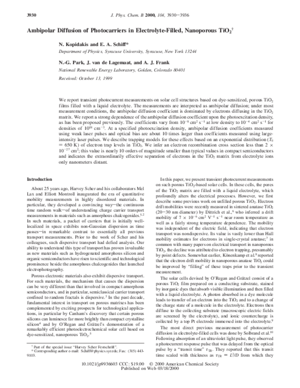 (PDF) Ambipolar diffusion of photocarriers in electrolyte-filled, nanoporous TiO