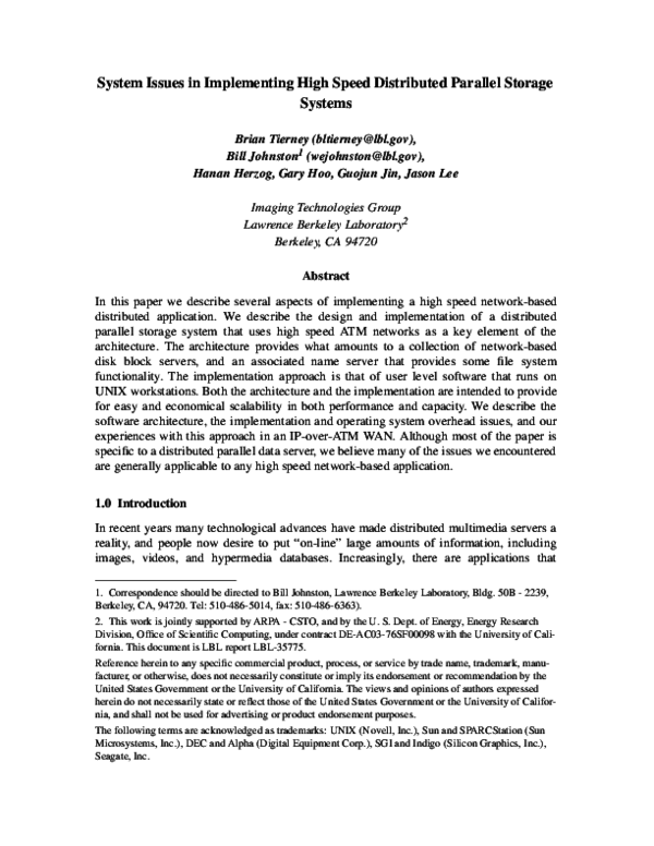 Pdf System Issues In Implementing High Speed Distributed Parallel