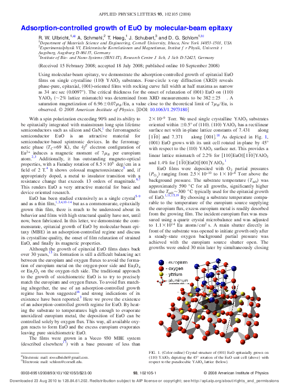 (PDF) Adsorption-controlled growth of EuO by molecular-beam epitaxy