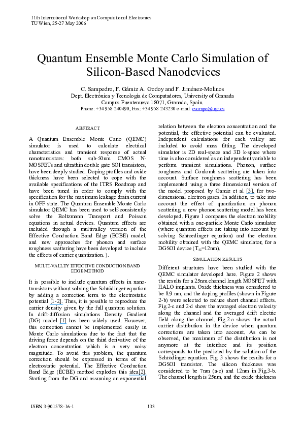 (PDF) Quantum Ensemble Monte Carlo simulation of silicon-based nanodevices