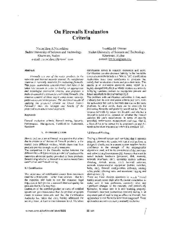 Pdf On Firewalls Evaluation Criteria