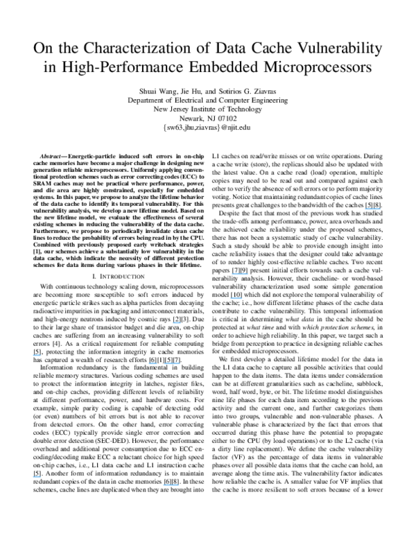 (PDF) On the Characterization of Data Cache Vulnerability in High-Performance Embedded ...