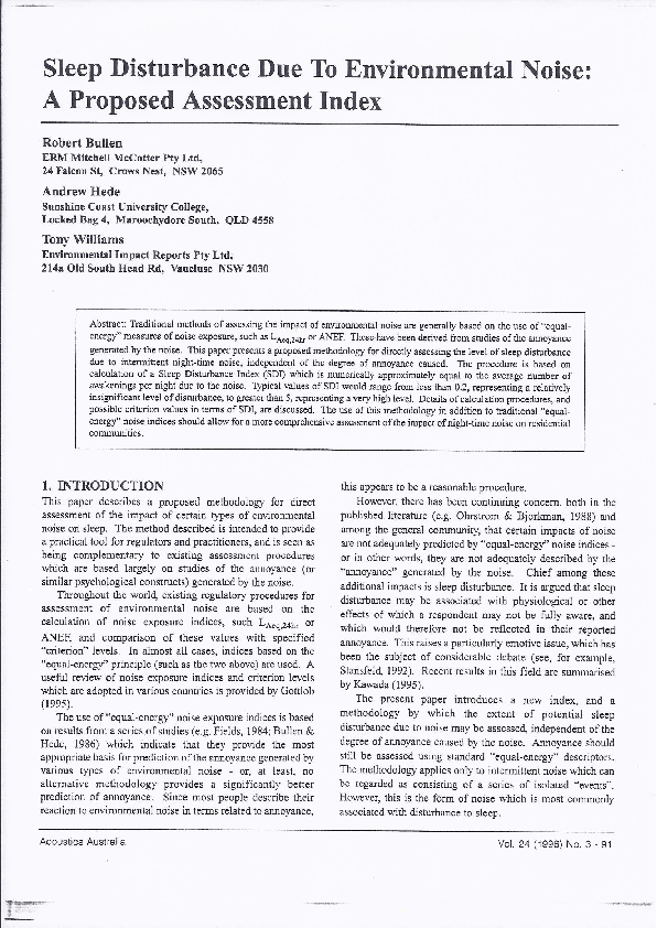 (PDF) Sleep disturbance due to environmental noise