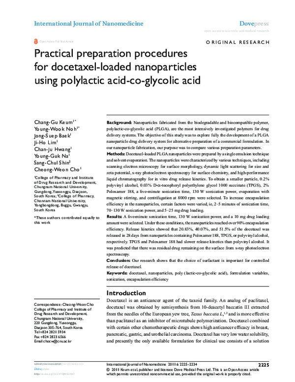 (PDF) Practical preparation procedures for docetaxel-loaded ...