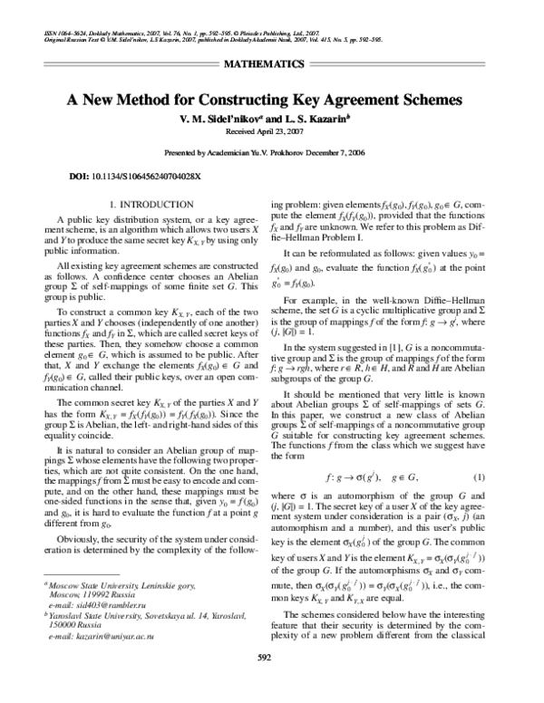 (PDF) A new method for constructing key agreement schemes