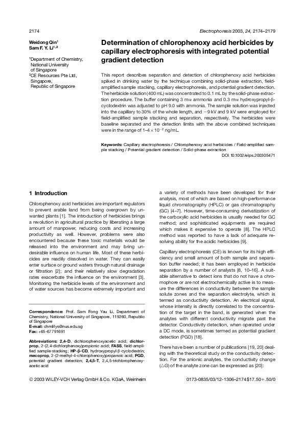 (PDF) Determination of Chlorophenoxy Acid Herbicides in Water Samples by Suspended Liquid-Phase ...