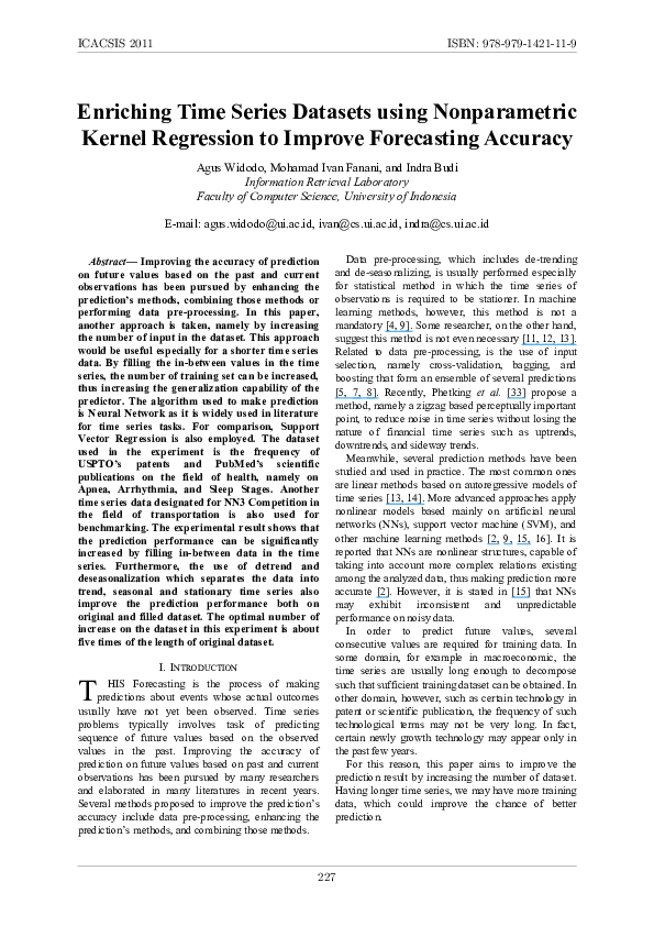 Pdf Enriching Time Series Datasets Using Nonparametric Kernel