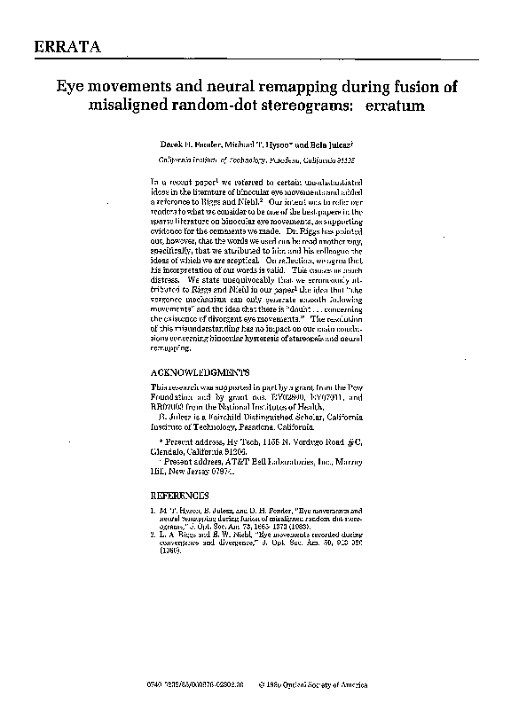 (PDF) Eye movements and neural remapping during fusion of misaligned random-dot stereograms