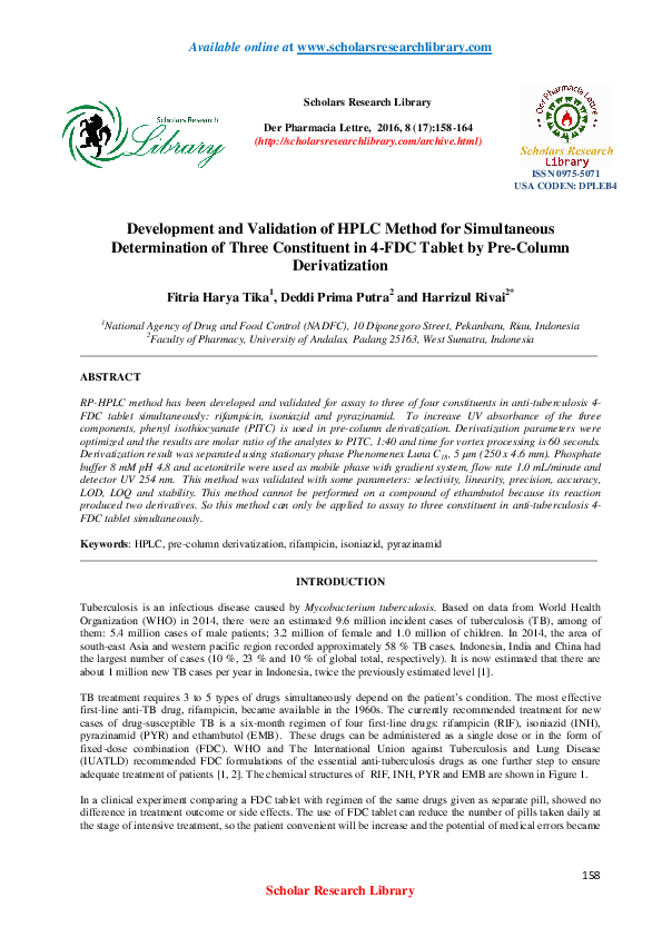 Pdf Development And Validation Of Hplc Method For Simultaneous