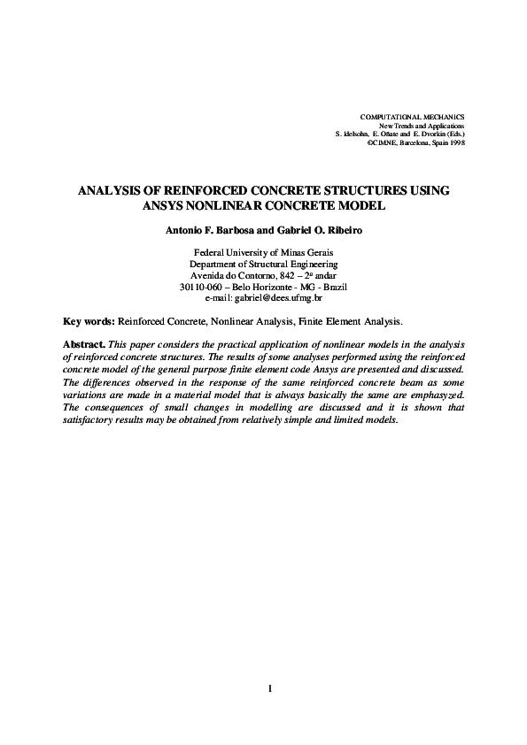 Pdf Analysis Of Reinforced Concrete Structures Using Ansys Nonlinear