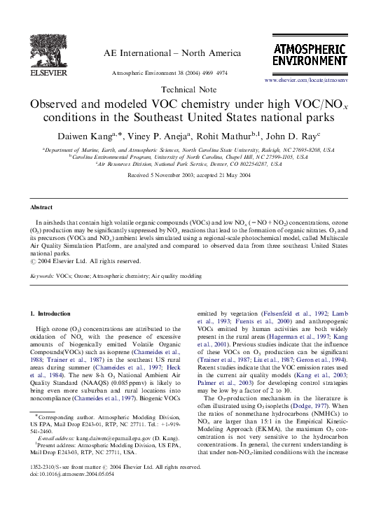 (PDF) Observed and modeled VOC chemistry under high VOC/NO x conditions ...