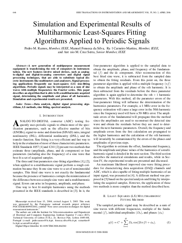 (PDF) Simulation and experimental results of multiharmonic least-squares fitting algorithms ...