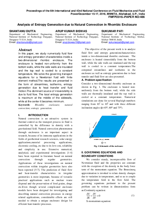 Pdf Analysis Of Entropy Generation Due To Natural Convection In