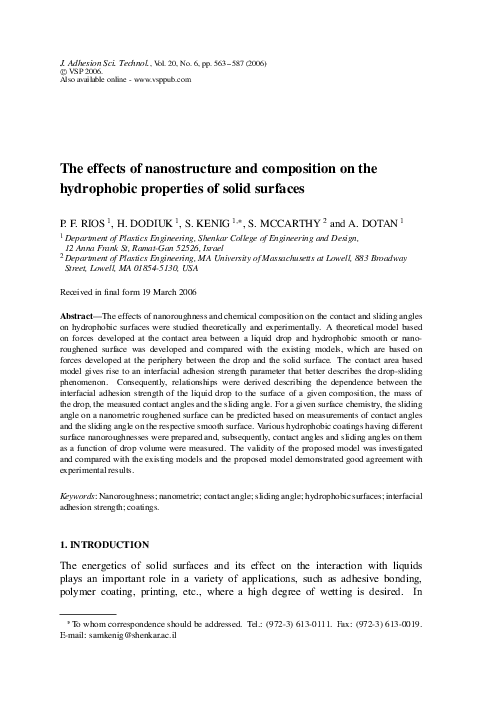 (PDF) The effects of nanostructure and composition on the hydrophobic properties of solid surfaces