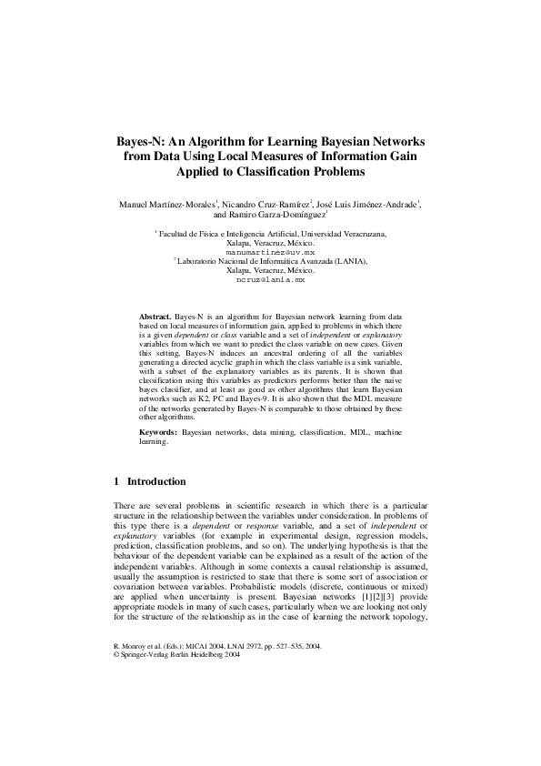 Pdf Bayes N An Algorithm For Learning Bayesian Networks From Data