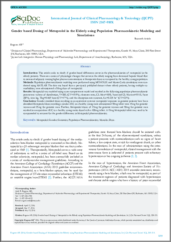 (PDF) Gender based Dosing of Metoprolol in the Elderly using Population ...