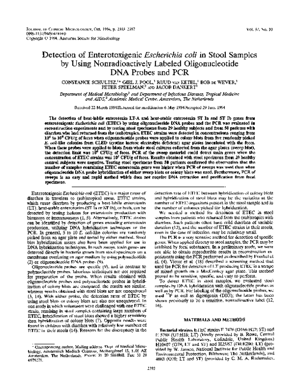 (PDF) Detection of enterotoxigenic Escherichia coli in stool samples by ...