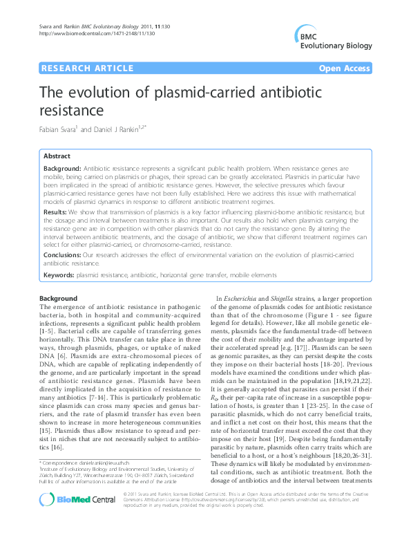 (PDF) The evolution of plasmid-carried antibiotic resistance