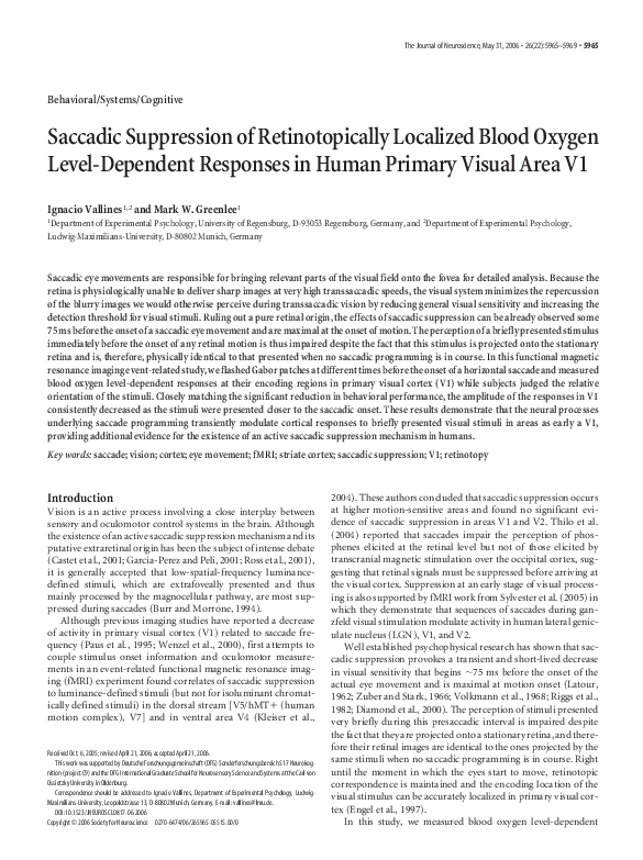 (PDF) Saccadic Suppression of Retinotopically Localized Blood Oxygen ...