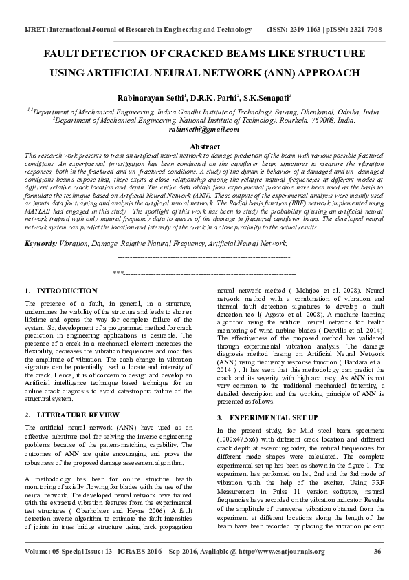 Doc Fault Detection Of Cracked Beams Like Structure Using Artificial