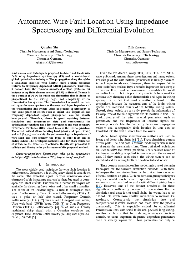 (PDF) Automated wire fault location using impedance spectroscopy and genetic algorithm