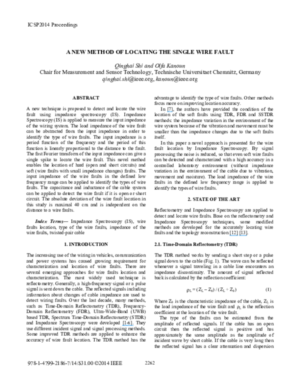 (PDF) A new method of locating the single wire fault