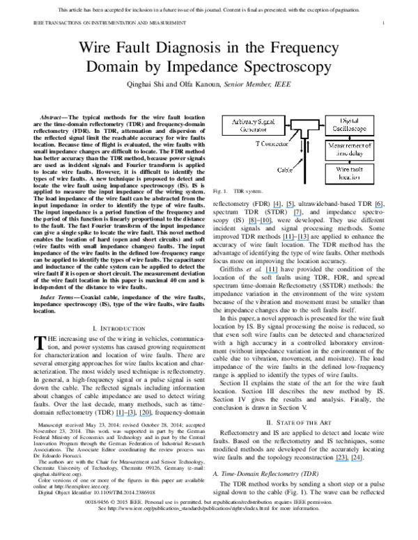 (PDF) Wire Fault Diagnosis in the Frequency Domain by Impedance Spectroscopy