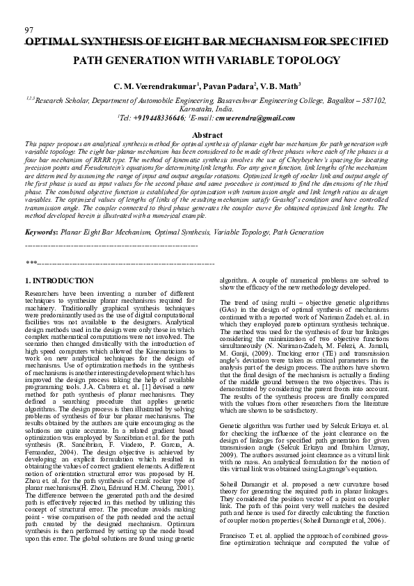 (DOC) OPTIMAL SYNTHESIS OF EIGHT BAR MECHANISM FOR SPECIFIED PATH GENERATION WITH VARIABLE ...