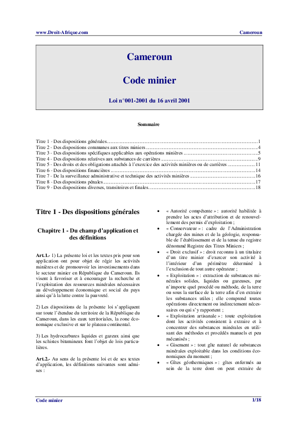 (PDF) Cameroun Code minier