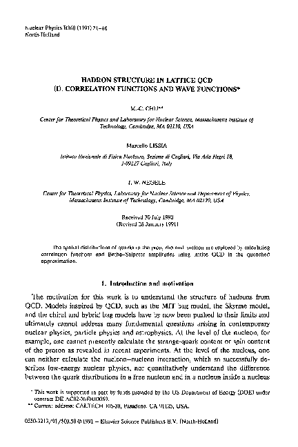 (PDF) Hadron structure in lattice QCD (I). Correlation functions and ... (PDF) Hadron structure in lattice QCD (I). Correlation functions and ...