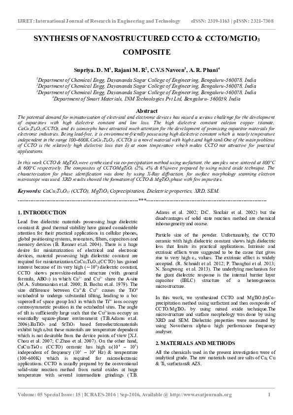 (DOC) SYNTHESIS OF NANOSTRUCTURED CCTO & CCTOMGTIO3 COMPOSITE.docx