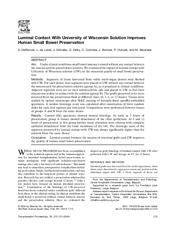 (PDF) Luminal contact with University of Wisconsin solution improves ...