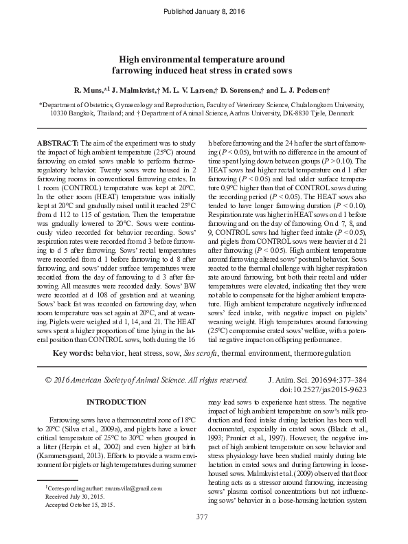 (PDF) High environmental temperature around farrowing induced heat ...
