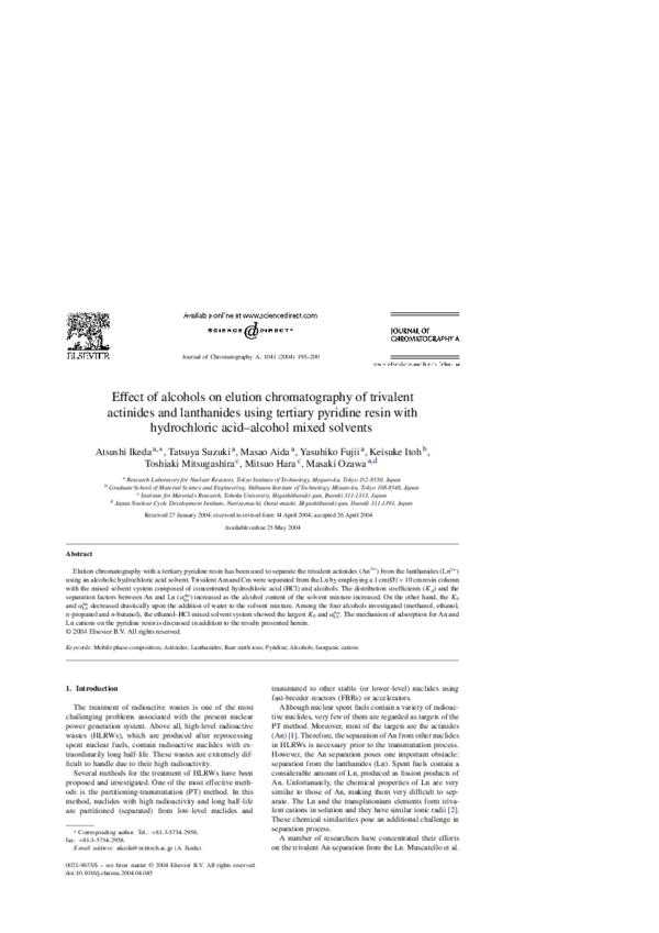 (PDF) Effect of alcohols on elution chromatography of trivalent ...