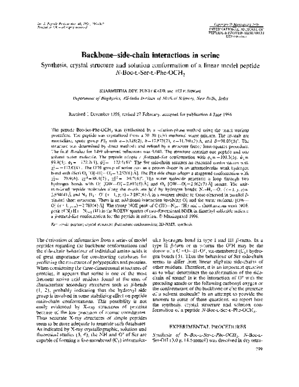 (PDF) Backbone-side-chain interactions in serine Synthesis, crystal ...