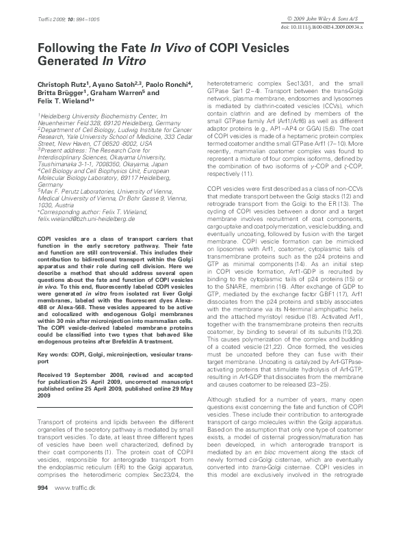 (PDF) Following the Fate In Vivo of COPI Vesicles Generated In Vitro ...