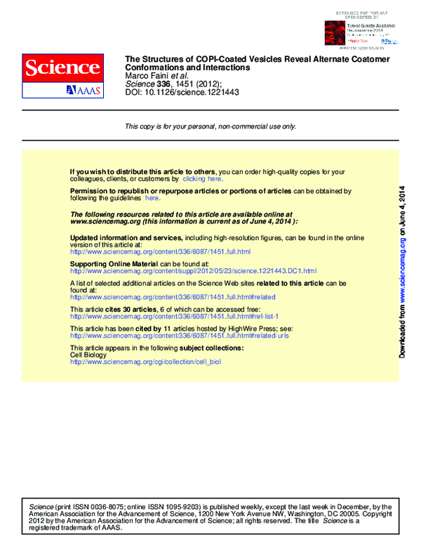 (PDF) The Structures of COPI-Coated Vesicles Reveal Alternate Coatomer ...