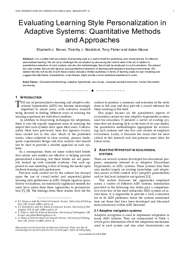(PDF) Evaluating Learning Style Personalization in Adaptive Systems: Quantitative Methods and ...