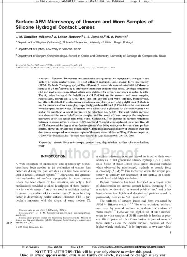 (PDF) Surface AFM microscopy of unworn and worn samples of silicone ...