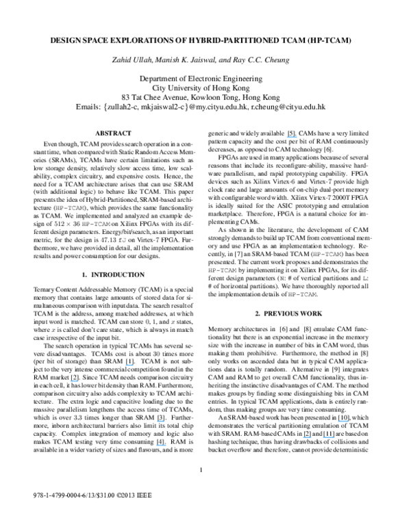 (PDF) Design space explorations of Hybrid-Partitioned TCAM (HP-TCAM) (PDF) Design space explorations of Hybrid-Partitioned TCAM (HP-TCAM)