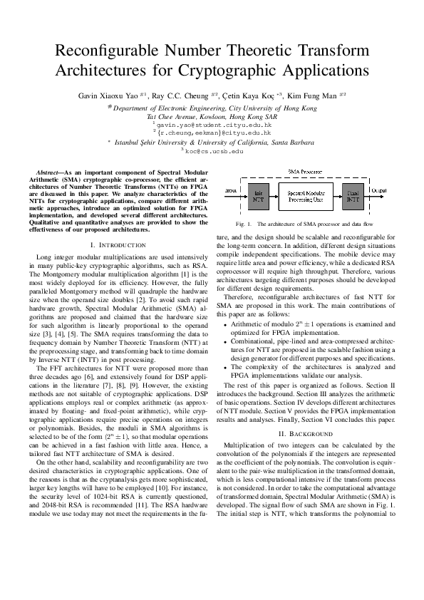 Pdf Reconfigurable Number Theoretic Transform Architectures For Cryptographic Applications