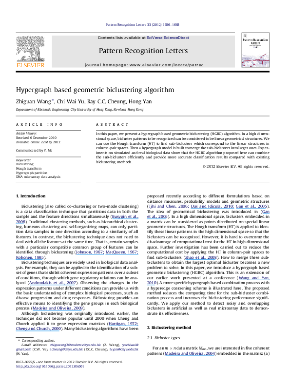 (PDF) Hypergraph based geometric biclustering algorithm