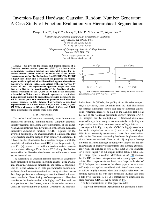 Pdf Inversion Based Hardware Gaussian Random Number Generator A Case