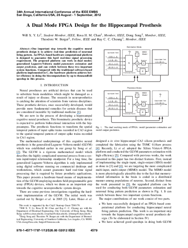 Pdf A Dual Mode Fpga Design For The Hippocampal Prosthesis Ray Cheung