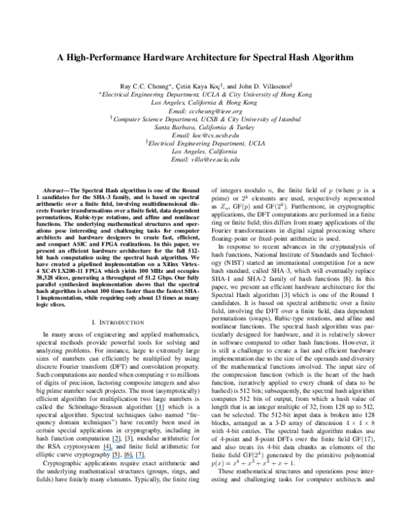 Pdf A High Performance Hardware Architecture For Spectral Hash Algorithm