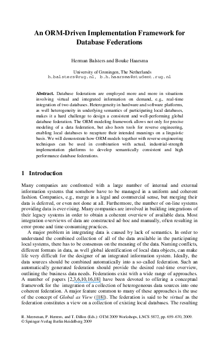 (PDF) An ORM-Driven Implementation Framework for Database Federations