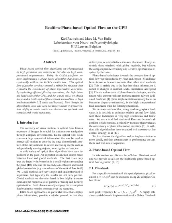 (PDF) Realtime phase-based optical flow on the GPU